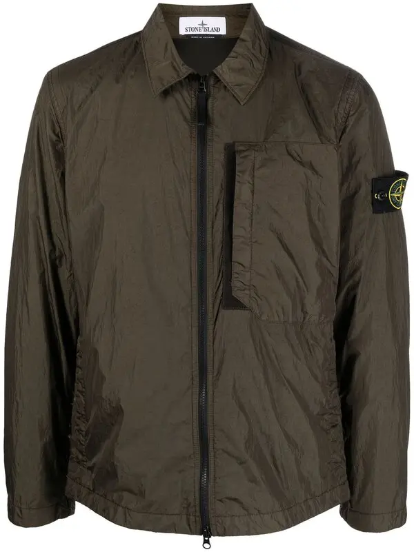 Stone Island Compass-patch Zip-up Jacket - Green
