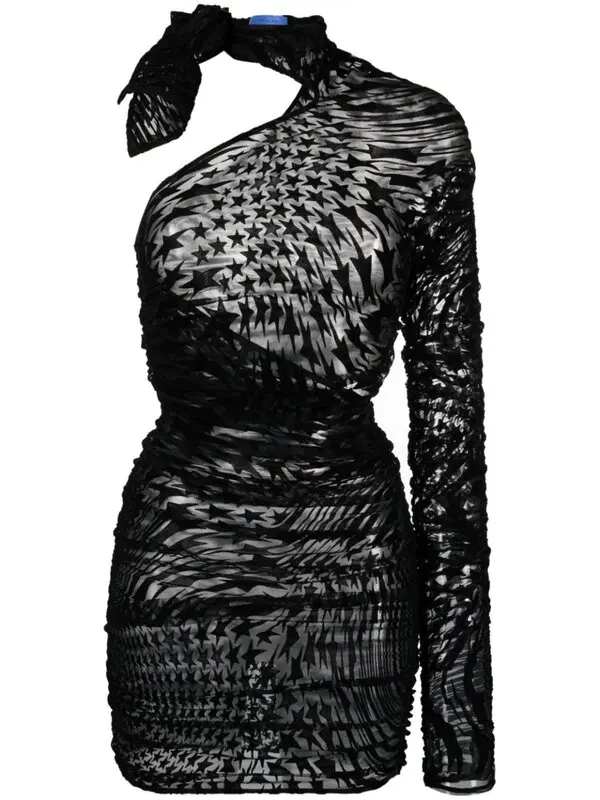 knee length dresses for ladies Mugler Maxi Star Printed Mesh Dress - BOPF