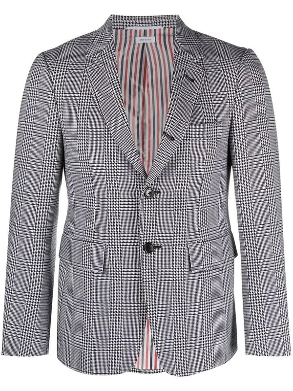 Thom Browne Check-pattern Single-breasted Blazer - Black
