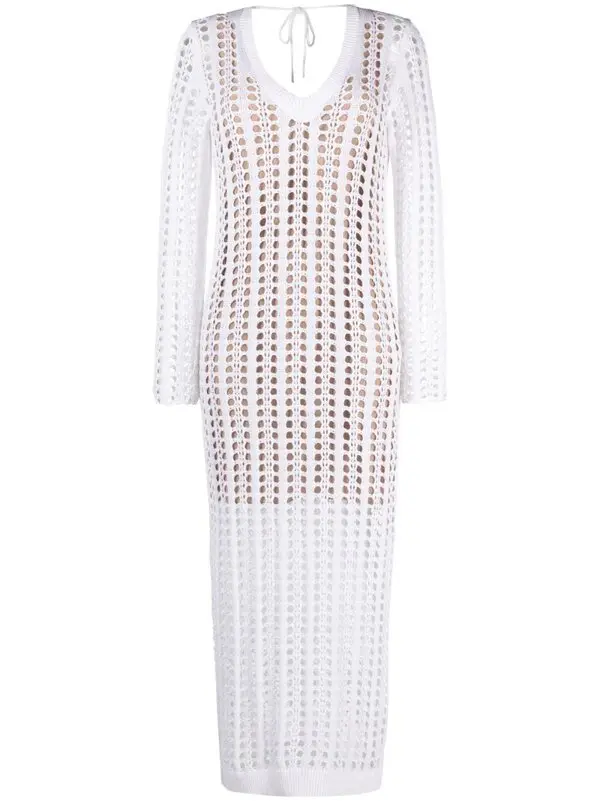 Brunello Cucinelli V-neck Open-knit Long Dress