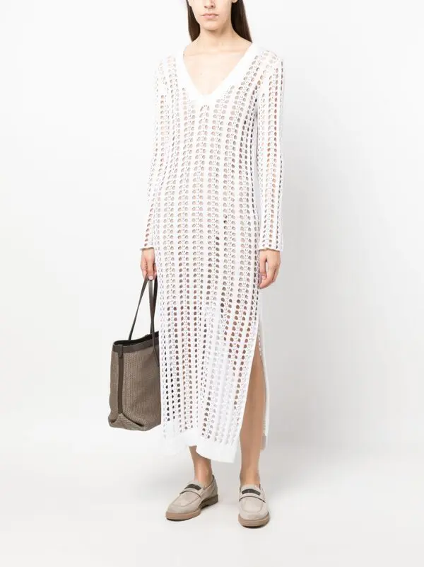 Brunello Cucinelli V-neck Open-knit Long Dress
