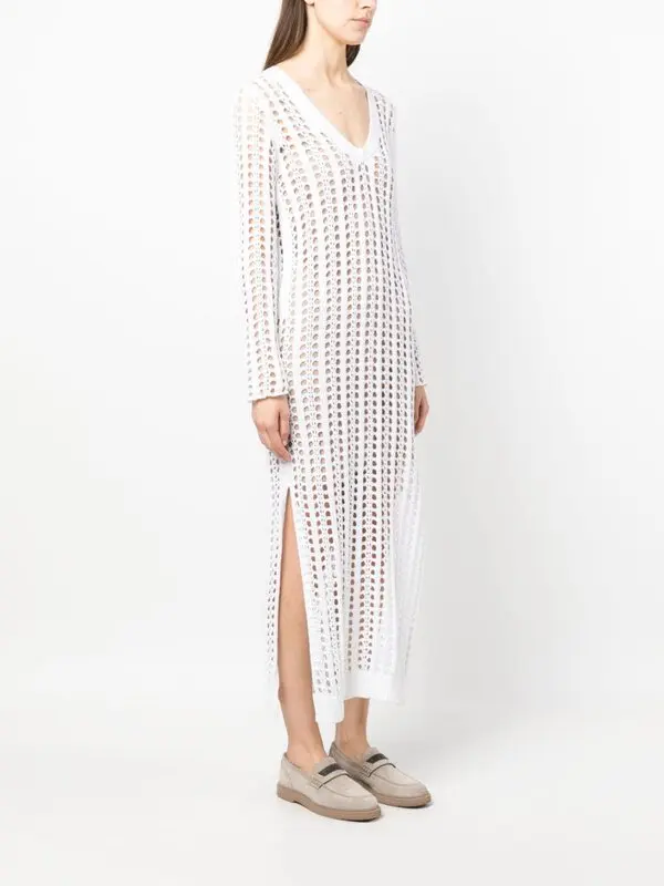 Brunello Cucinelli V-neck Open-knit Long Dress