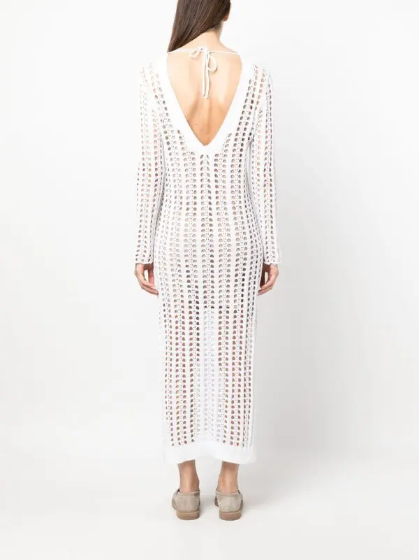 Brunello Cucinelli V-neck Open-knit Long Dress