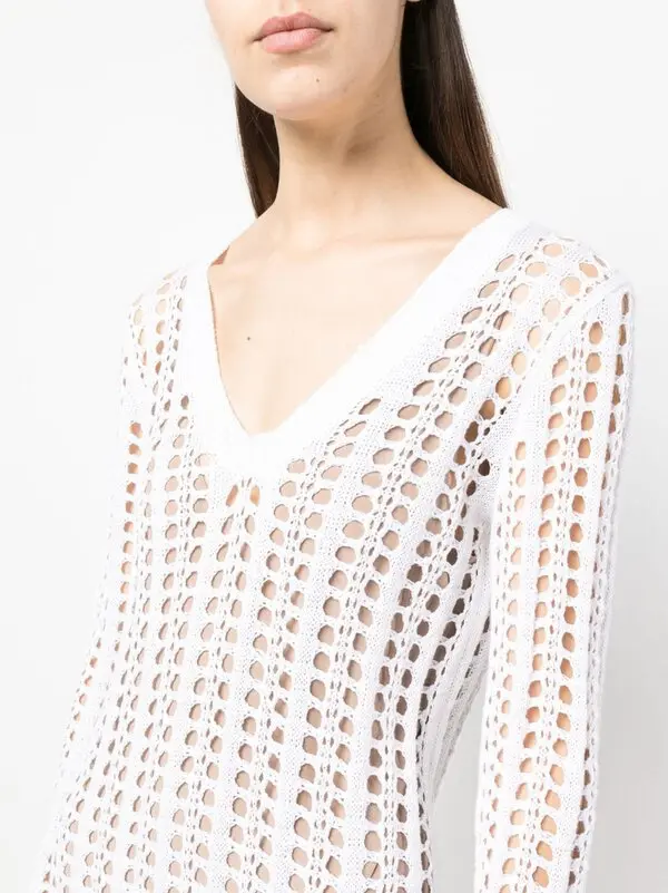 Brunello Cucinelli V-neck Open-knit Long Dress