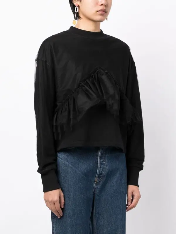 MSGM Cotton Sweatshirt With Tulle Overlay And Ruffled Detail