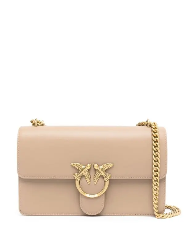 Pinko Classic Love Leather Shoulder Bag - Neutrals