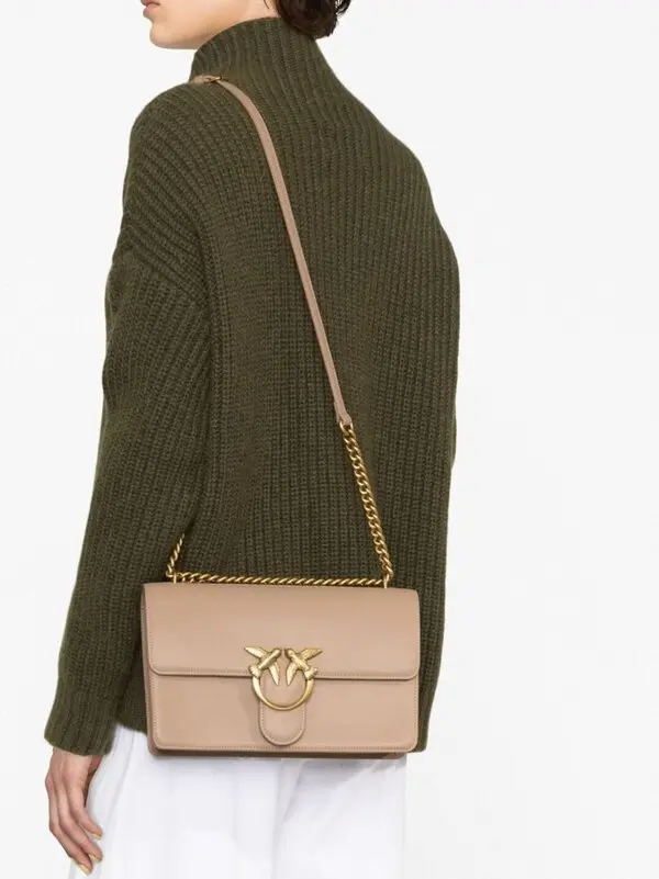 Pinko Classic Love Leather Shoulder Bag - Neutrals
