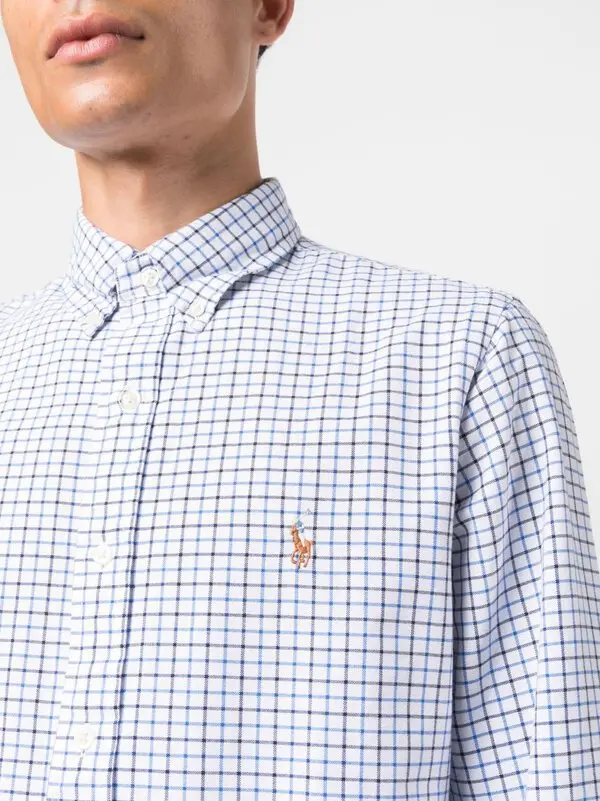 Polo Ralph Lauren Grid-pattern Logo-embroidered Cotton Shirt - White