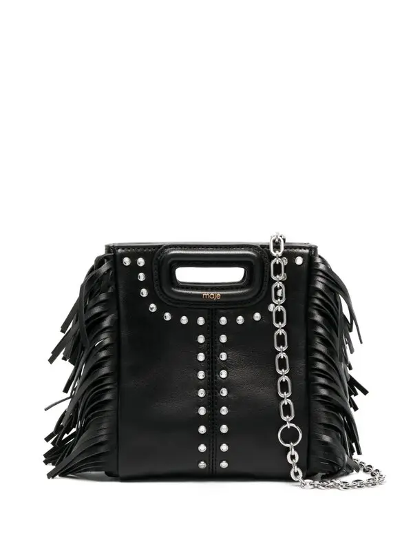 Maje M Fringed Leather Mini Bag - Black