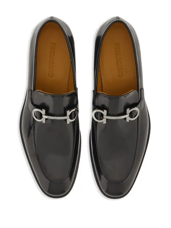 FERRAGAMO Gancini Leather Loafers - Black