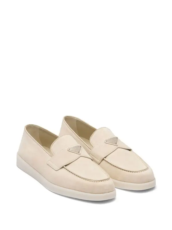 Prada Enamel Triangle Logo-plaque Suede Loafers