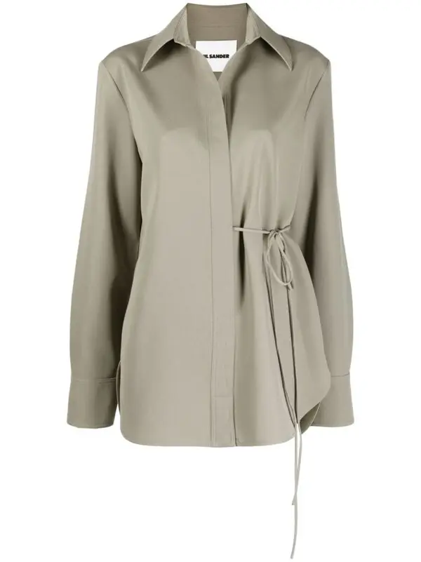 JIL SANDER Self-tie Wool Shirt - Green