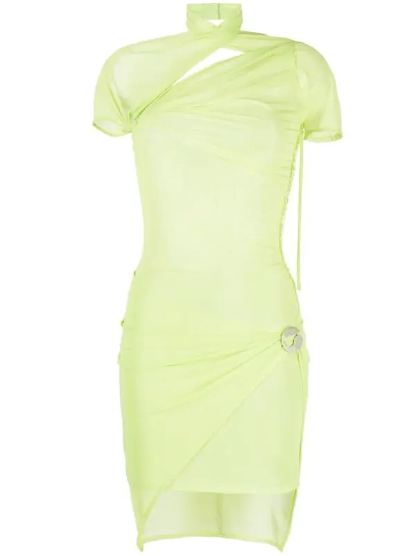 Coperni Asymmetric Draped Mesh Dress - Green