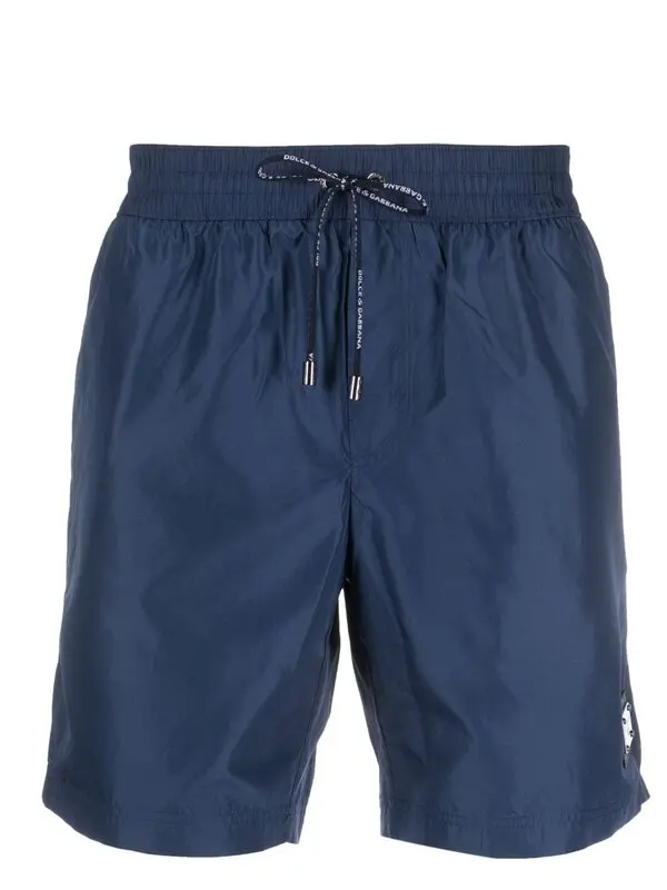 Dolce & Gabbana Logo-plaque Drawstring Swim Shorts - Blue