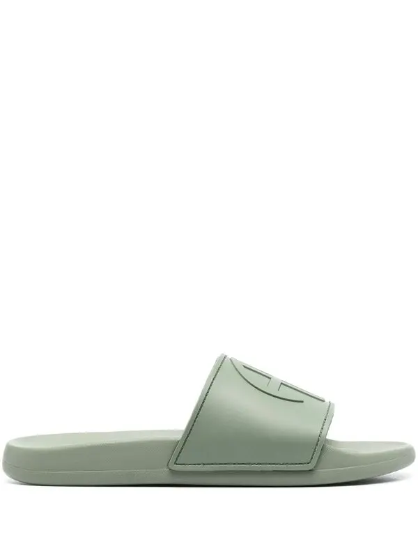 ANINE BING Logo-embossed Faux-leather Slides - Green