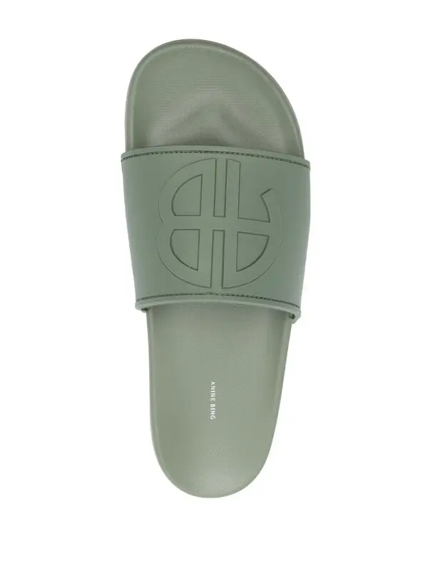 ANINE BING Logo-embossed Faux-leather Slides - Green