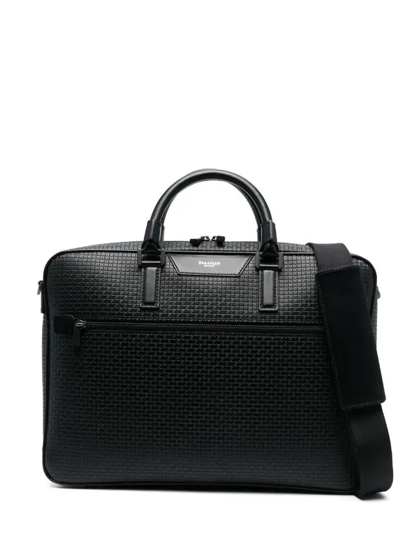 SERAPIAN Logo-monogram Leather Laptop Bag - Black