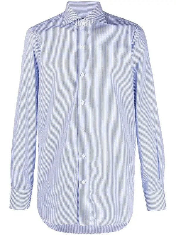 FINAMORE 1925 Spread-collar Striped Shirt - Blue