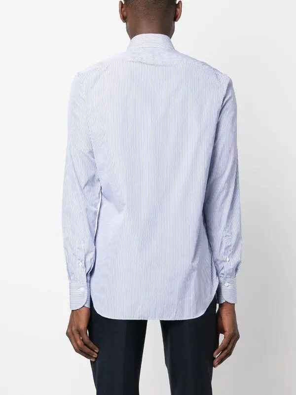 FINAMORE 1925 Spread-collar Striped Shirt - Blue