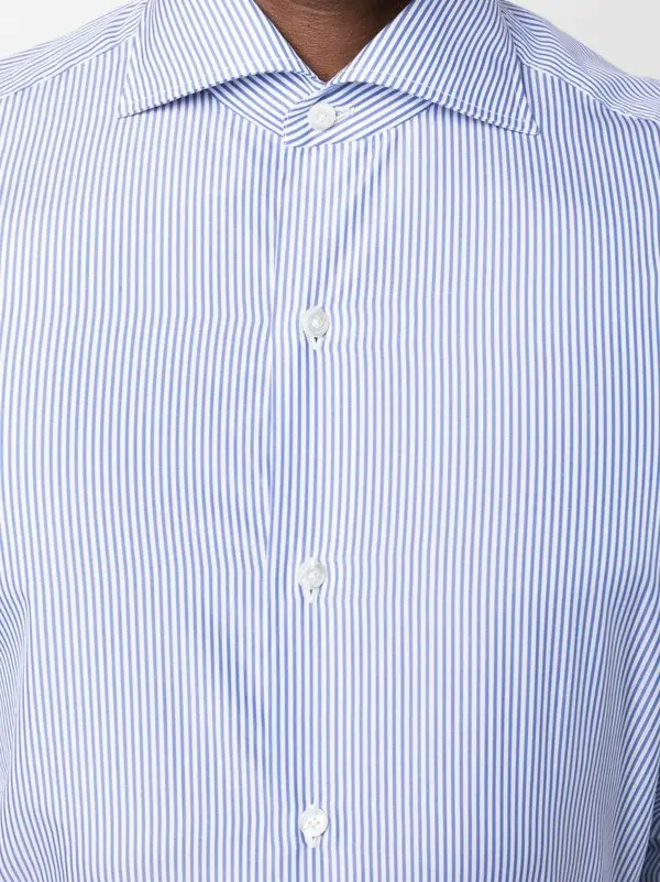 FINAMORE 1925 Spread-collar Striped Shirt - Blue
