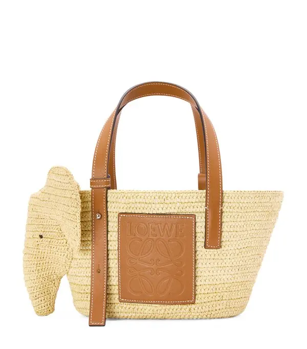 Loewe Small Woven Raffia Elephant Basket Tote