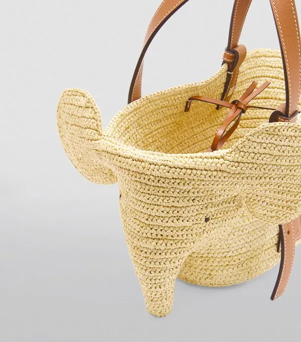 Loewe Small Woven Raffia Elephant Basket Tote