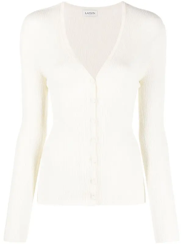 LANVIN Ribbed V-neck Cardigan - White