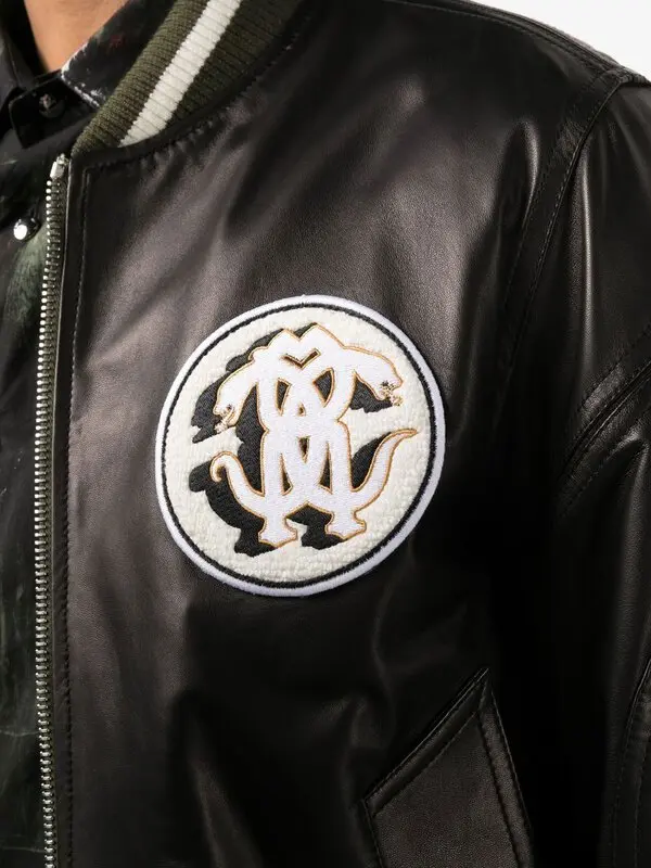 Roberto Cavalli Monogram-patch Leather Bomber Jacket