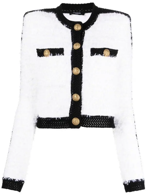 Balmain Cropped Tweed Jacket - White
