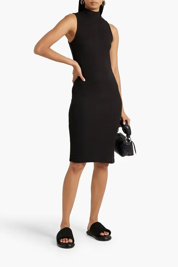 atm black dress ATM Modal Rib Long Sleeve Mock Neck Dress