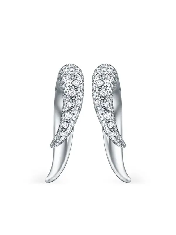 TASAKI 18kt White Gold Collection Line Danger Horn Diamond Earrings - Silver