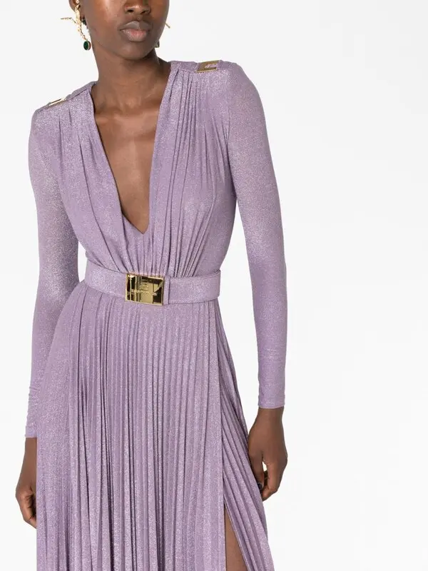 Elisabetta Franchi Belted Pleated Maxi Dress - Purple | Editorialist