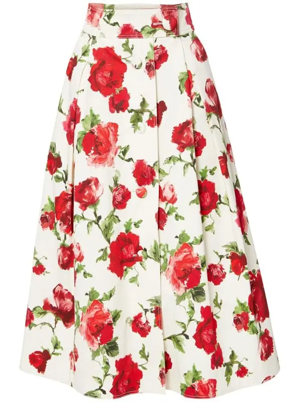 Carolina Herrera Floral Print A-line Skirt - White