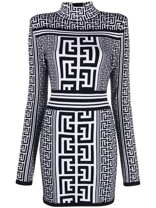 Balmain Monogram Jacquard Knit Minidress - White