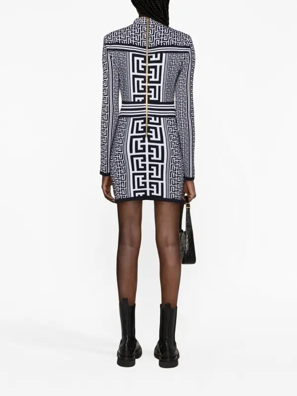 Balmain Monogram Jacquard Knit Minidress - White