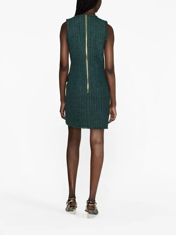 Balmain V-neck Buttoned Tweed Mini Dress