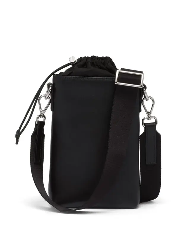 Prada Enamel-logo Leather Shoulder Bag - Black
