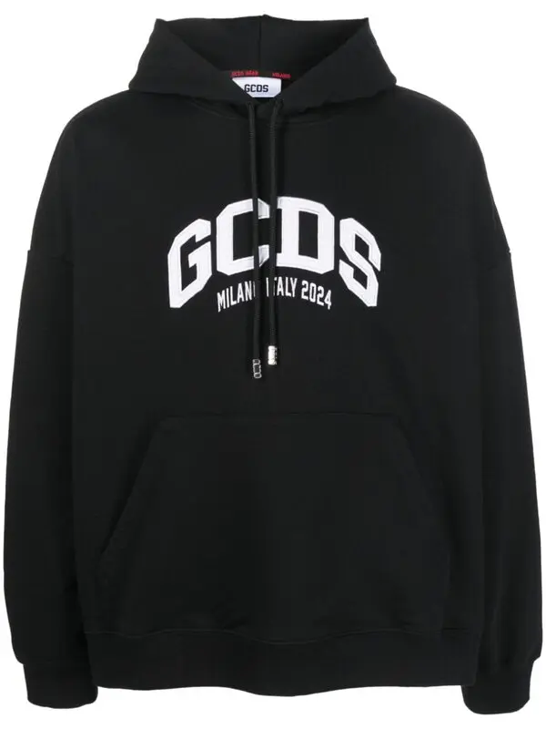 Gcds Lounge Logo Cotton Hoodie - Black