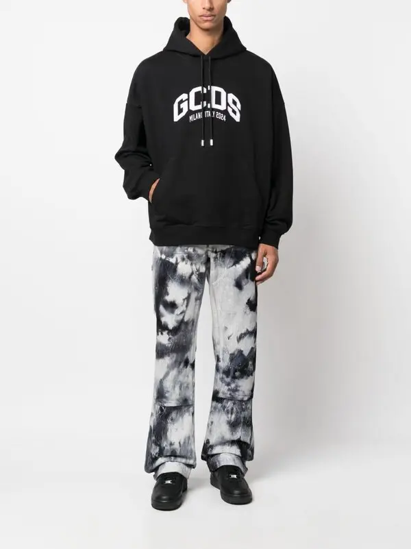 Gcds Lounge Logo Cotton Hoodie - Black