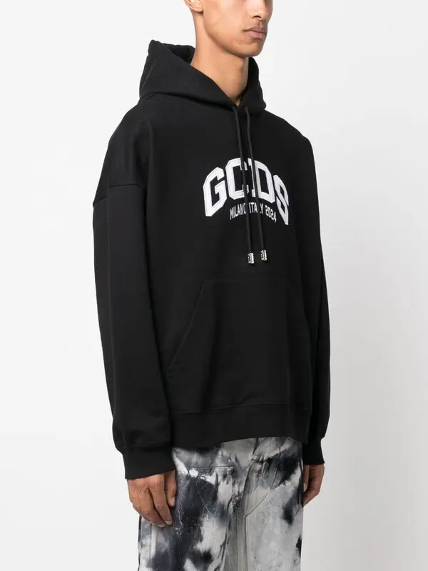 Gcds Lounge Logo Cotton Hoodie - Black