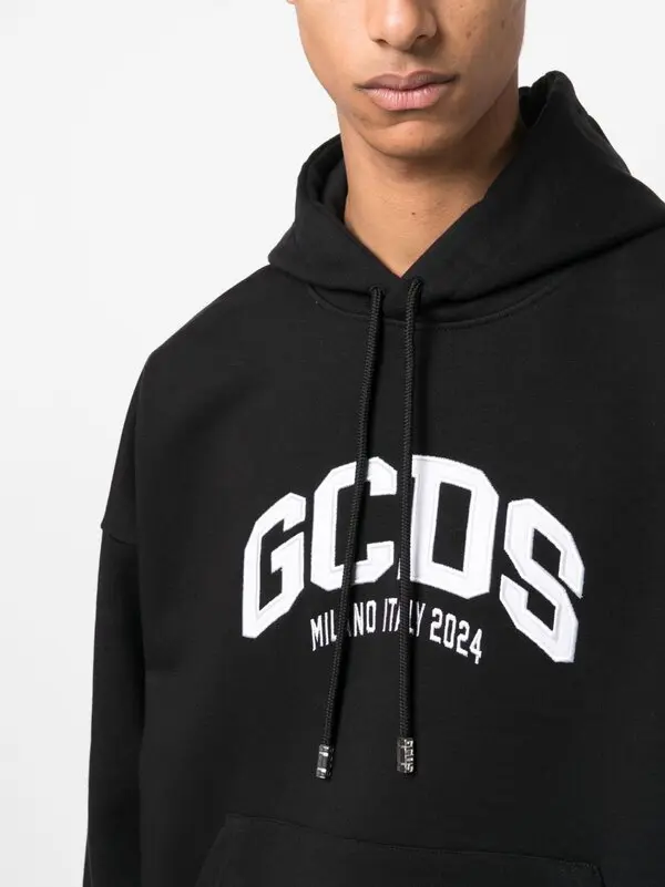 Gcds Lounge Logo Cotton Hoodie - Black