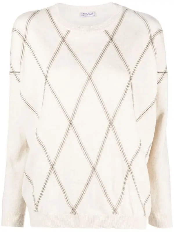 Brunello Cucinelli Bead-embellished V-neck Jumper - Neutrals