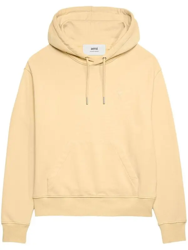 AMI Paris Logo Embroidered Organic Cotton Hoodie - Yellow