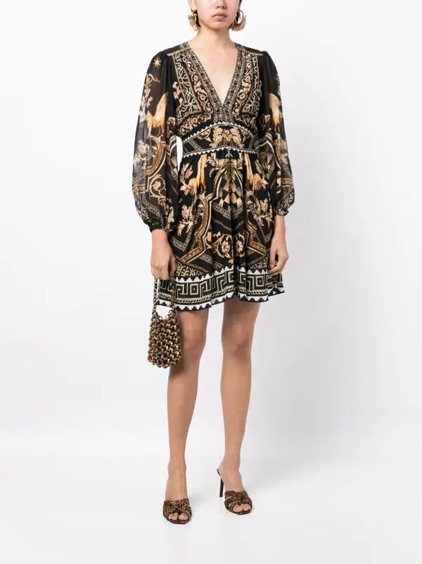 Camilla Graphic-print V-neck Silk Minidress