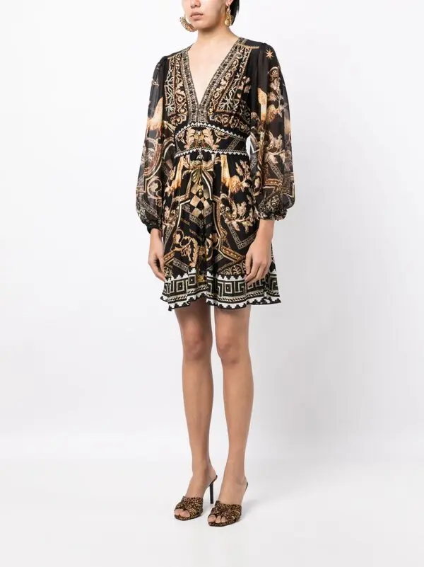 Camilla Graphic-print V-neck Silk Minidress