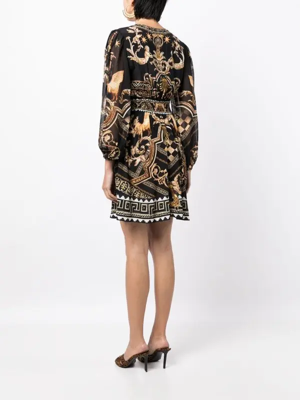 Camilla Graphic-print V-neck Silk Minidress