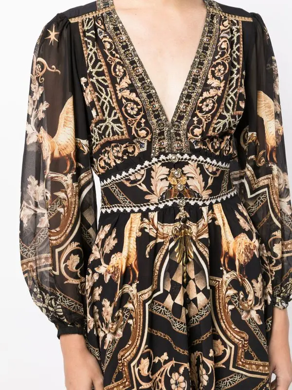 Camilla Graphic-print V-neck Silk Minidress
