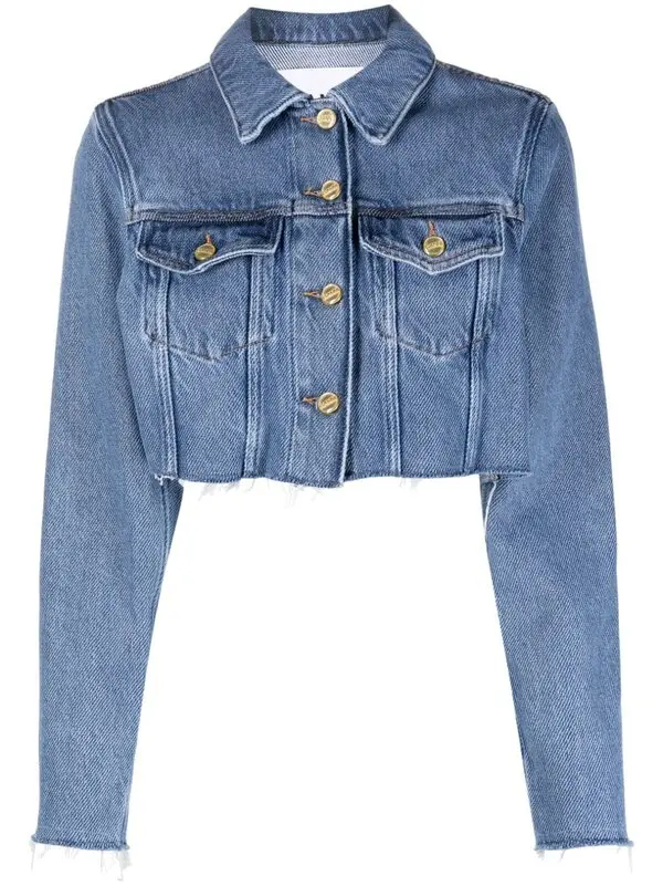 GANNI Organic Cotton Cropped Denim Jacket - Blue
