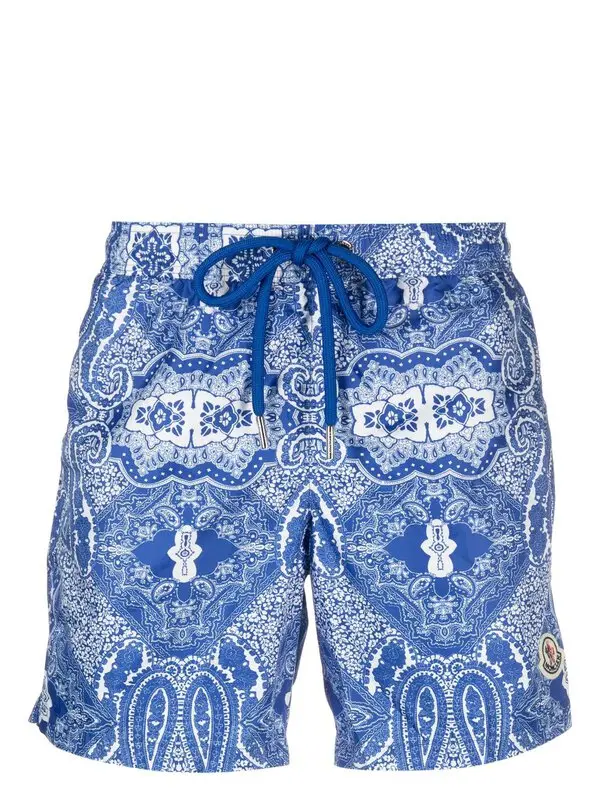 Moncler Paisley-print Swim Shorts - Blue