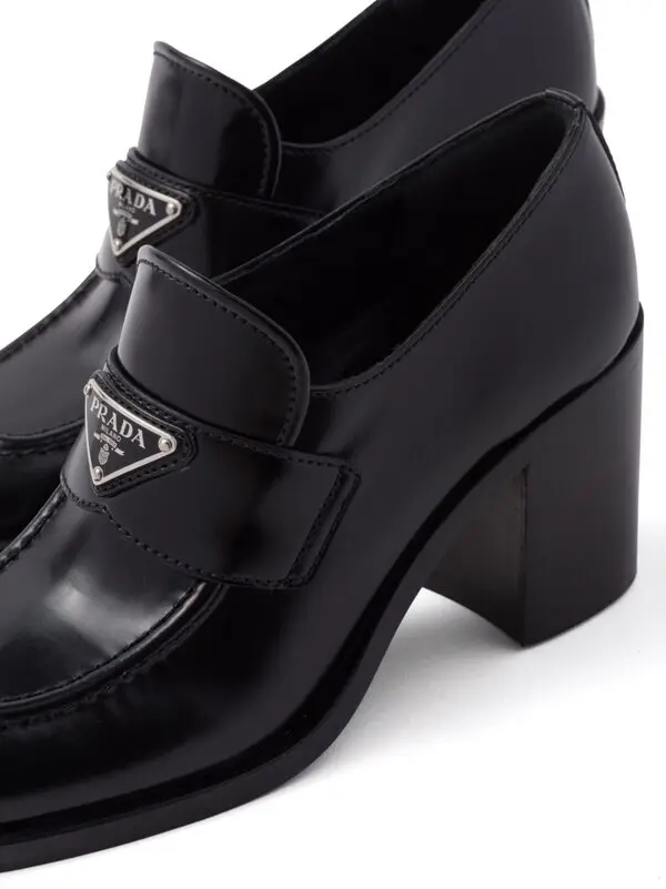 Prada Block-heel Leather Loafers